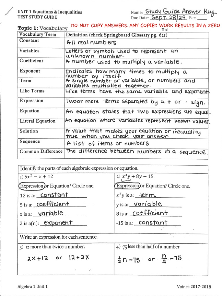 Unit 1 Review Answer Key 2019 | PDF