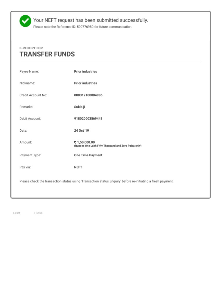 NEFT Fund Transfer E-Receipt | PDF