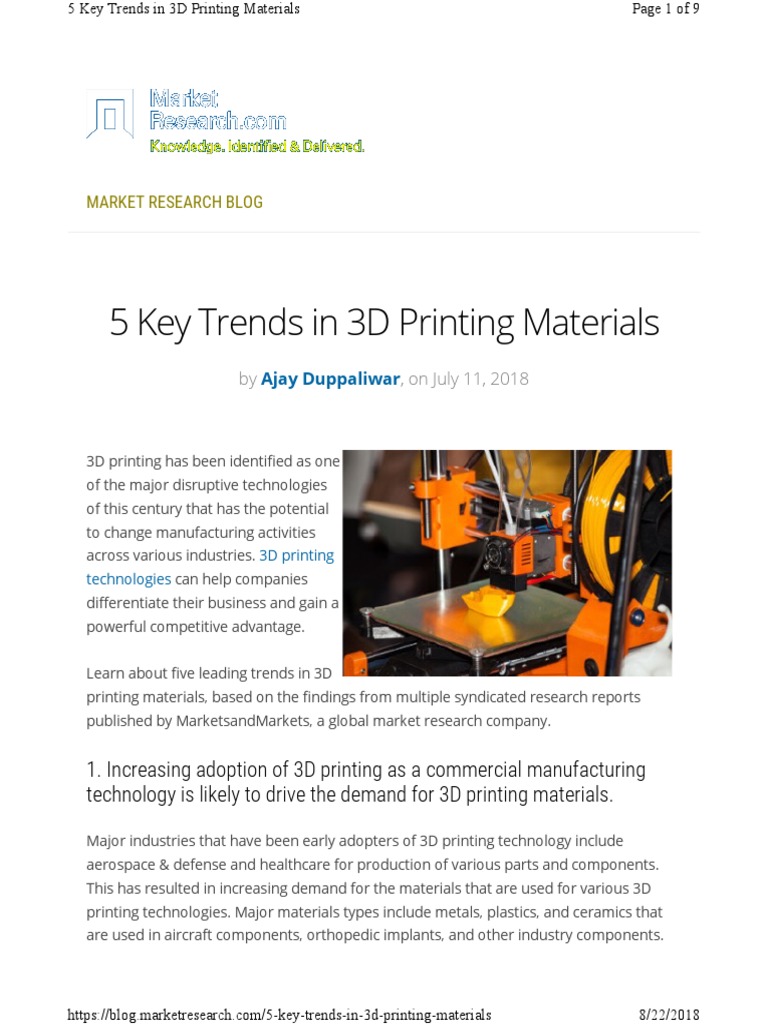 5 Key Trends in 3D Printing Materials: Market Research Blog | PDF | 3 D ...