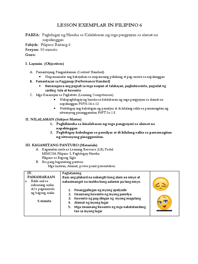 Lesson Exemplar in Filipino 6 | PDF
