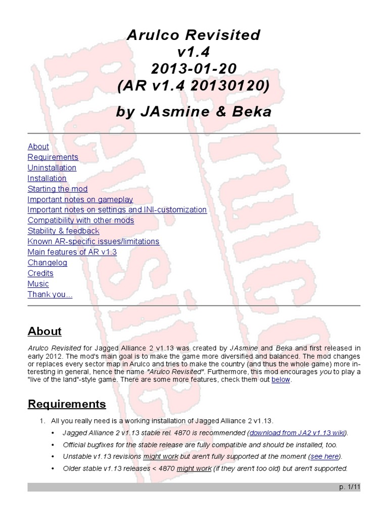 Arulco Revisited Guide for Jagged Alliance 2 Mod | PDF