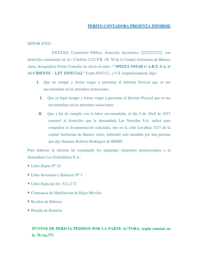 Modelo Informe Pericial Contable | PDF | Business | Labor