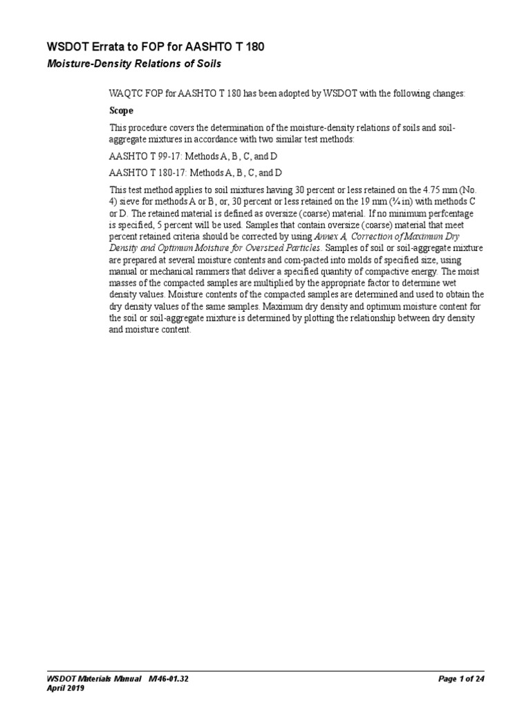 Aashto T 180 | Download Free PDF | Density | Soil