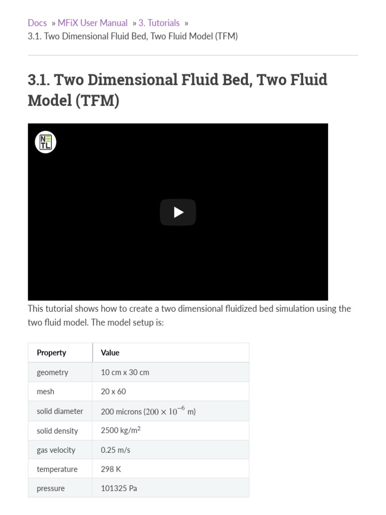 31 Two Dimensional Fluid Bed Two Fluid Model Tfm Mfix 1810 Documentation 2 Pdf 