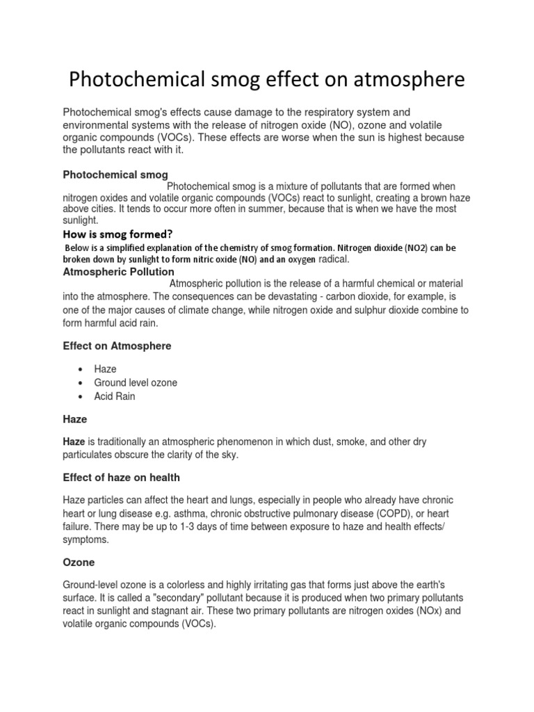 Photochemical Smog Effect On Atmosphere: How Is Smog Formed? | PDF ...