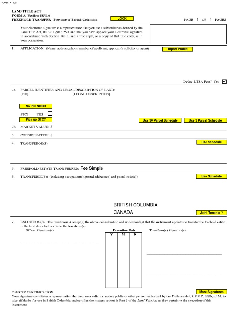 Form A Freehold Transfer Sample | PDF | Fee Simple | Notary Public