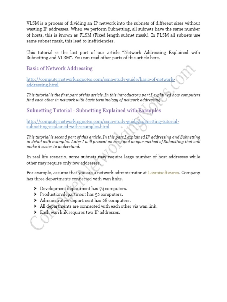 VLSM Tutorial With Examples | PDF | Internet Architecture | Network Architecture