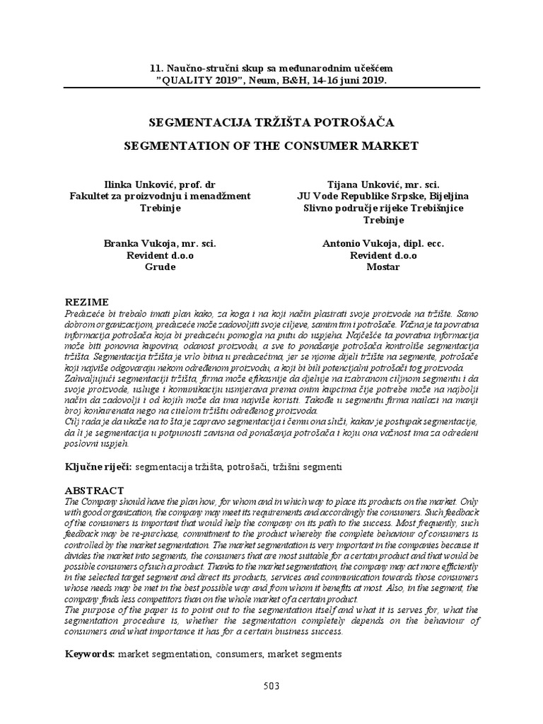 Segmentacija Tržišta Potrošača Segmentation of The Consumer Market | PDF
