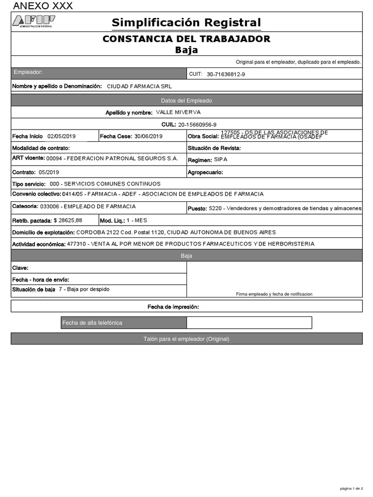 Modelo Constancia Baja AFIP | PDF | Gobierno | Economias
