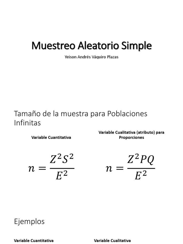 Fórmulas de Muestreo Aleatorio Simple | PDF | Determinación del tamaño ...