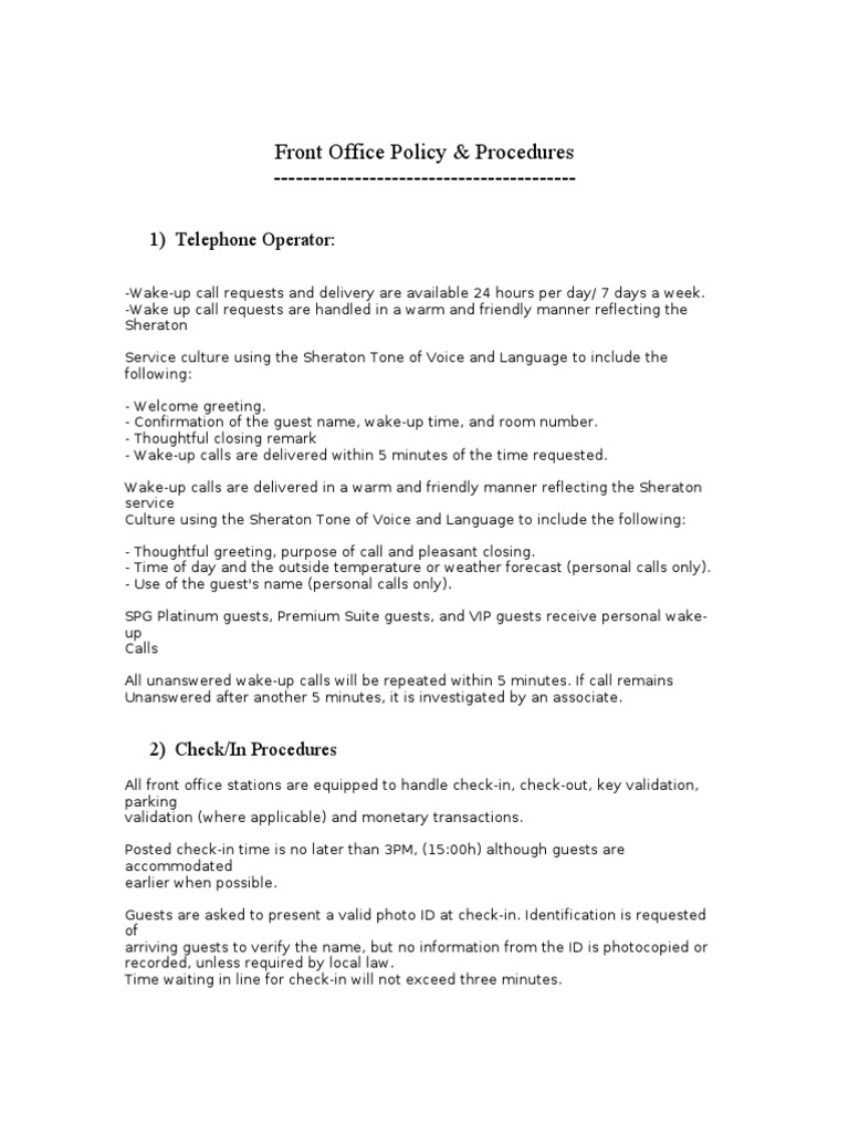 Front Office Policy | Download Free PDF | Business