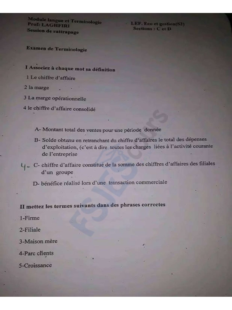 Examen de Langue Et Terminologie | PDF