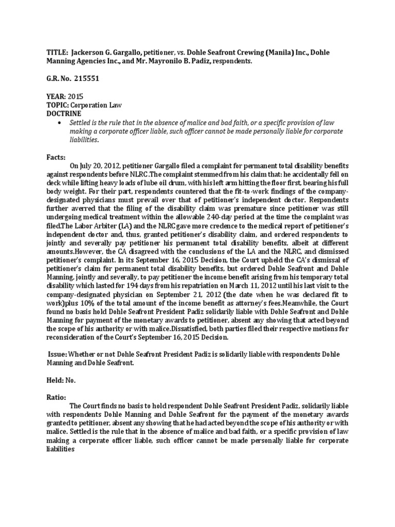 Dohle Seafront Liability Case Summary | PDF | Joint And Several ...