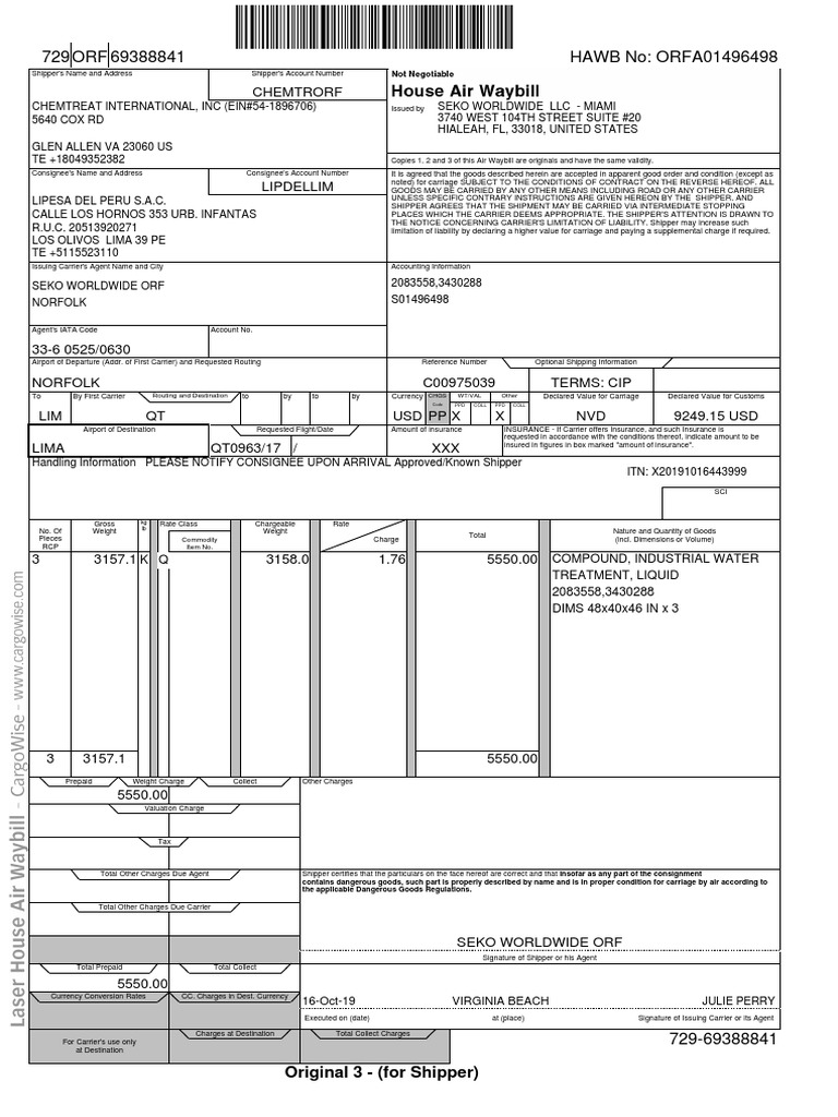 Hawb No_ Orfa01496498 | Common Carrier | Cargo