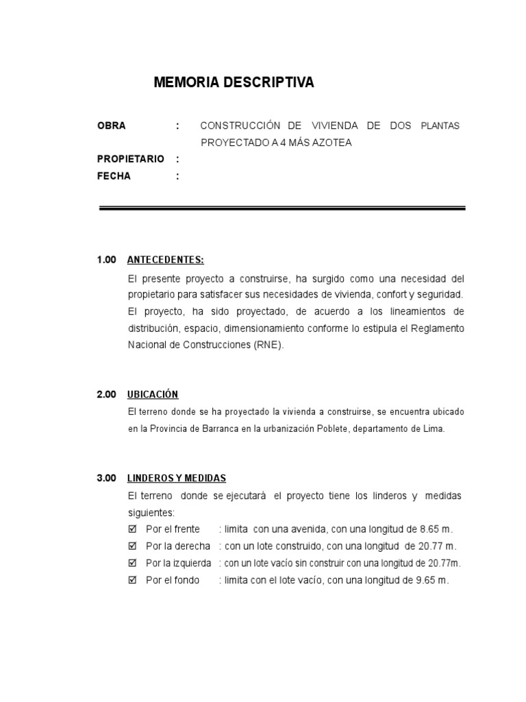 Modelo de Memoria Descriptiva | PDF