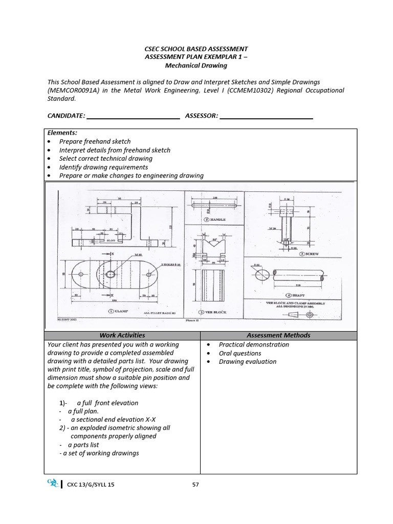 Csec School Based Assessment Assessment Plan Exemplar 1 - Mechanical ...