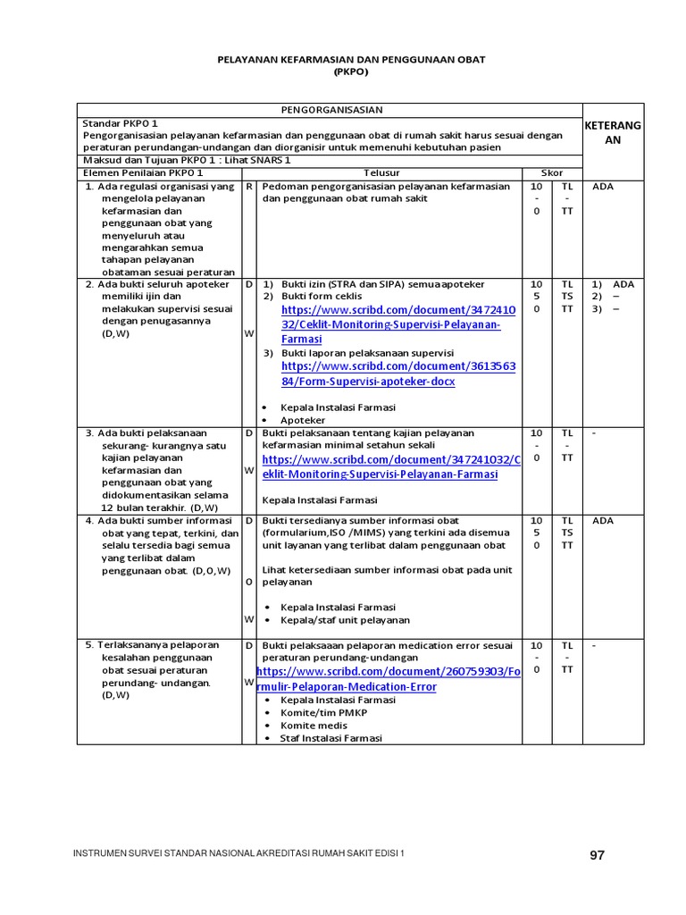 Instrumen Snars Pkpo Questions | PDF | Kesehatan Holistik
