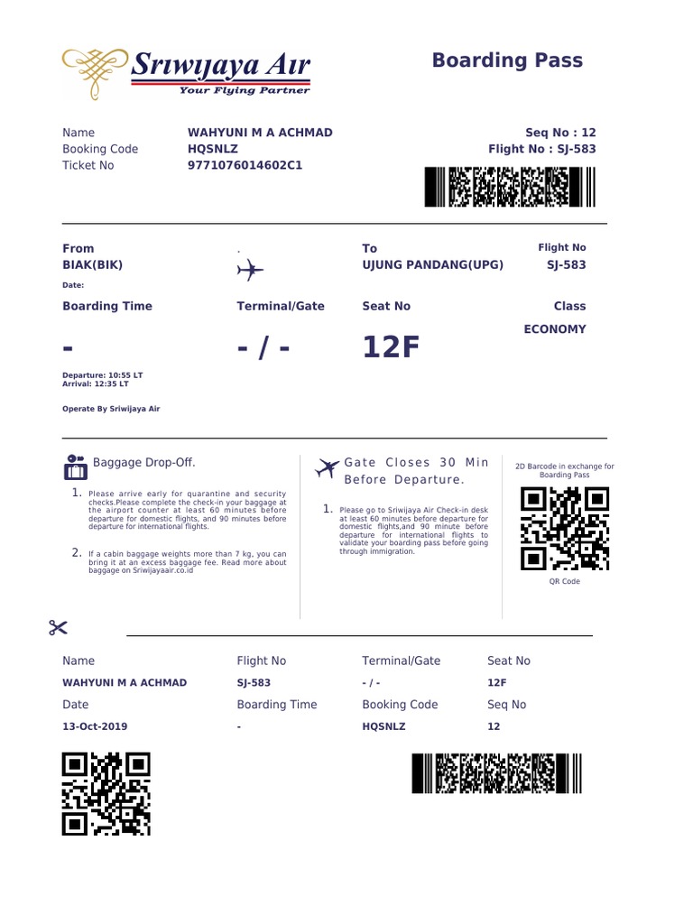 Boarding Pass: Name Booking Code Ticket No | PDF | Airlines | Transport
