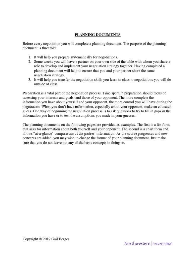 Planning Documents Template - 2019 | PDF | Negotiation | Cognition