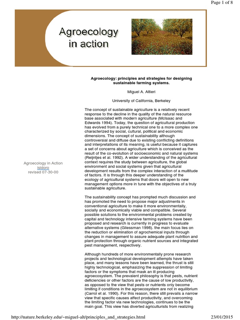 Agroecology: Principles and Strategies For Designing Sustainable ...