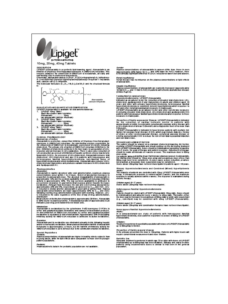 Lipiget Tab Leaflet Export GA | PDF | Low Density Lipoprotein | Cholesterol