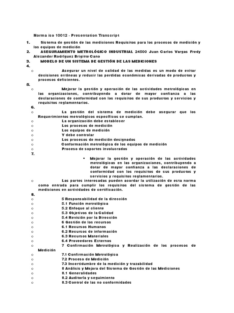 Norma Iso 10012 Paso Paso | PDF | Metrología | Calidad (comercial)