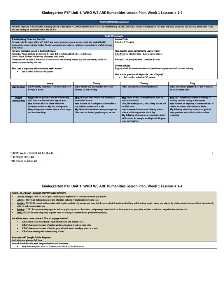 IB Kindergarten Lesson Plans | PDF | Epistemology | Cognition