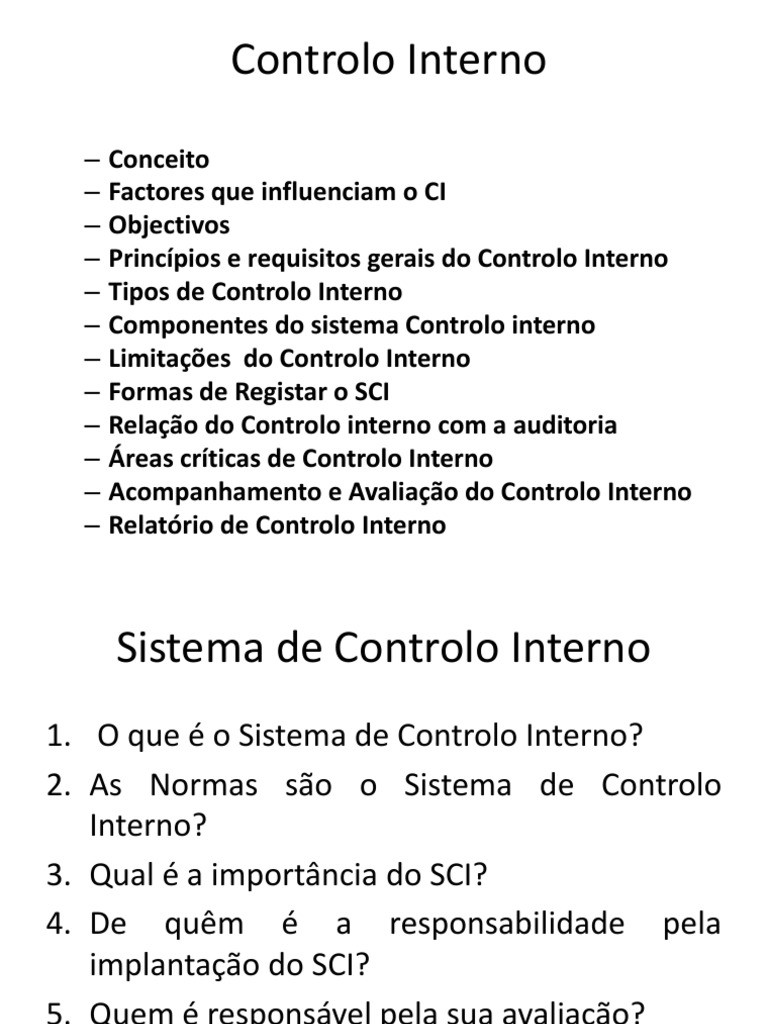Sistema de Controlo Interno: Conceitos e Princípios | PDF | Auditoria ...