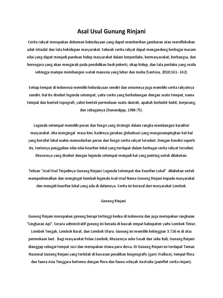 Asal Usul Gunung Rinjani | PDF