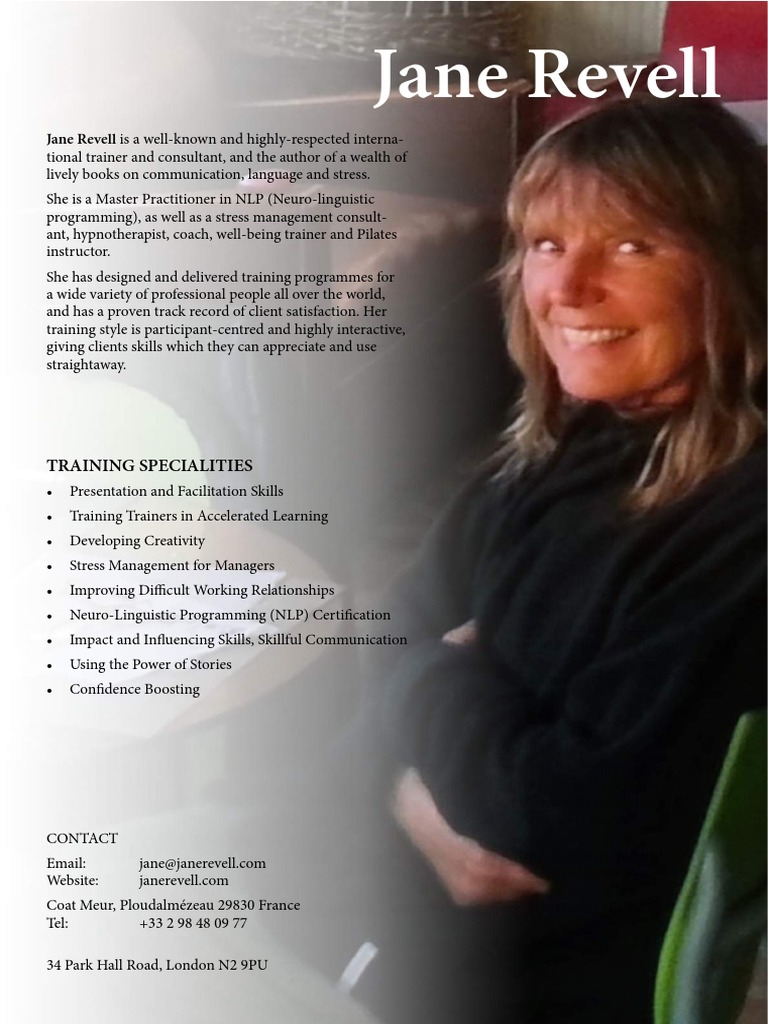 Jane Revell: Jane Revell Is A Well-Known and Highly-Respected Interna | PDF | Neuro Linguistic ...