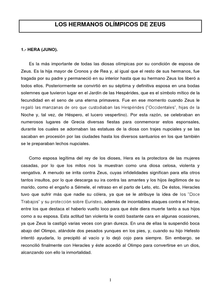 Hermanos Olímpicos: Zeus y su Familia | PDF | Afrodita | Hera