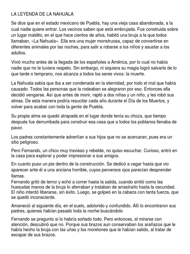 La leyenda de la Nahuala, la bruja que maldijo Puebla | PDF