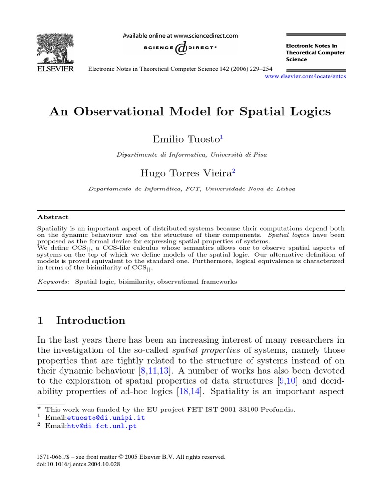 An Observational Model For Spatial Logics | PDF | Modal Logic | System