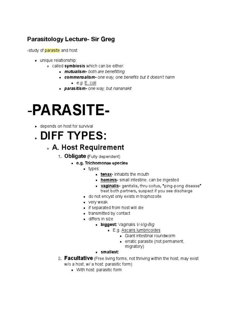 Parasite-: Diff Types | PDF | Parasitism | Malaria
