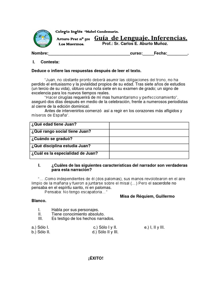 Guía de Inferencias en Lenguaje Escolar | PDF