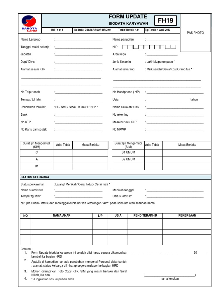 HRD - Form Update Biodata Karyawan PDF | PDF