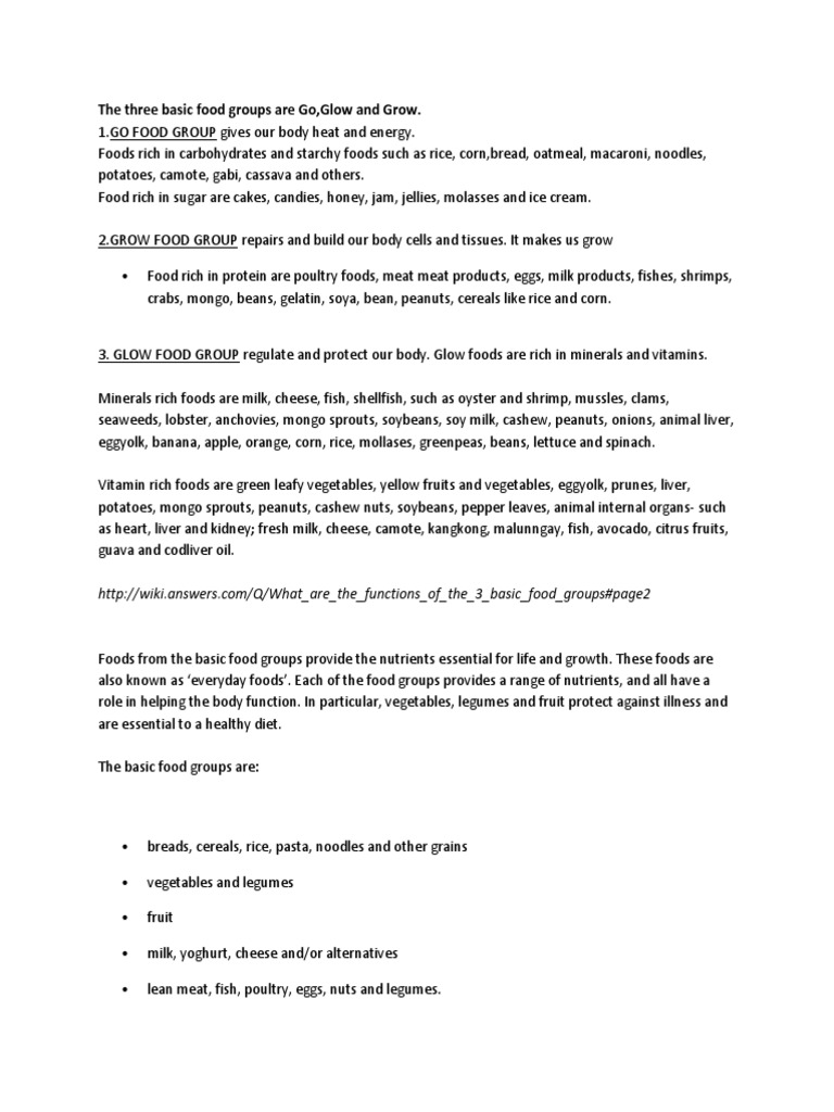The Three Basic Food Groups Are Go, Glow and Grow | PDF | Whole Grain ...