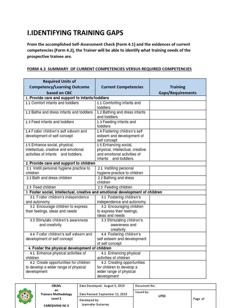 Form 4.3 Summary of Current Competencies Versus Required Competencies ...