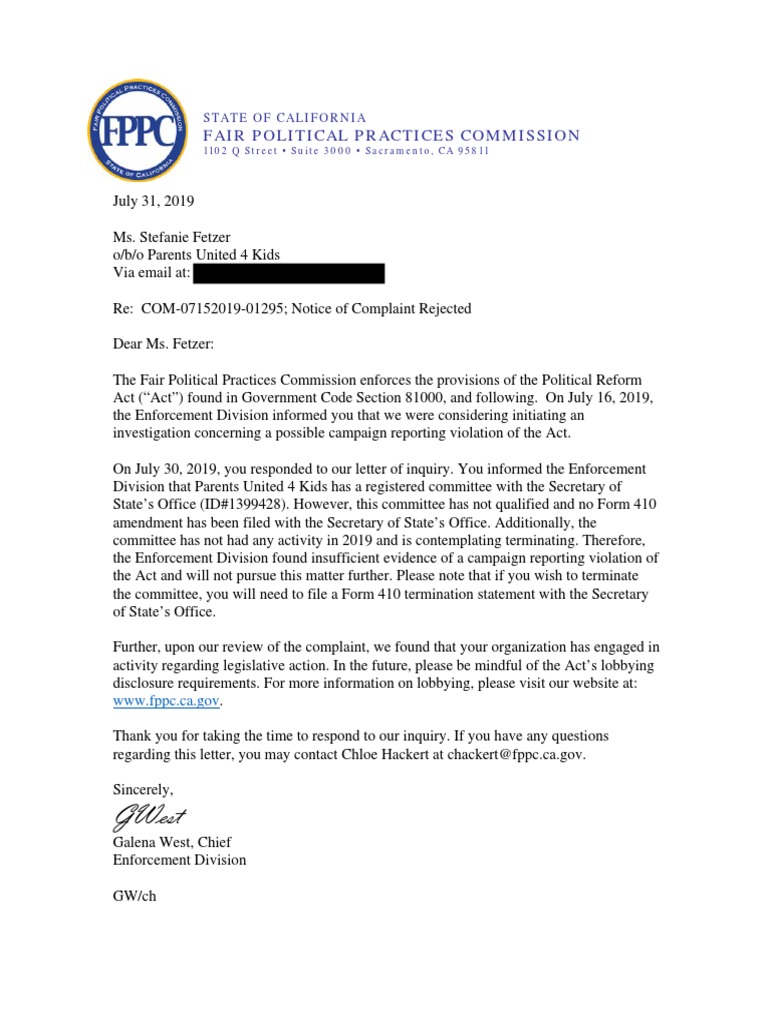 Closure Letter To Parents United 4 Kids | PDF