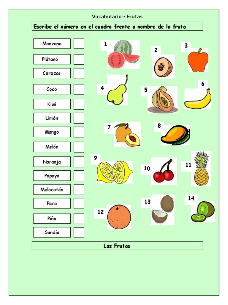 Vocabulario Frutas Hoja de Trabajo 22129 | PDF