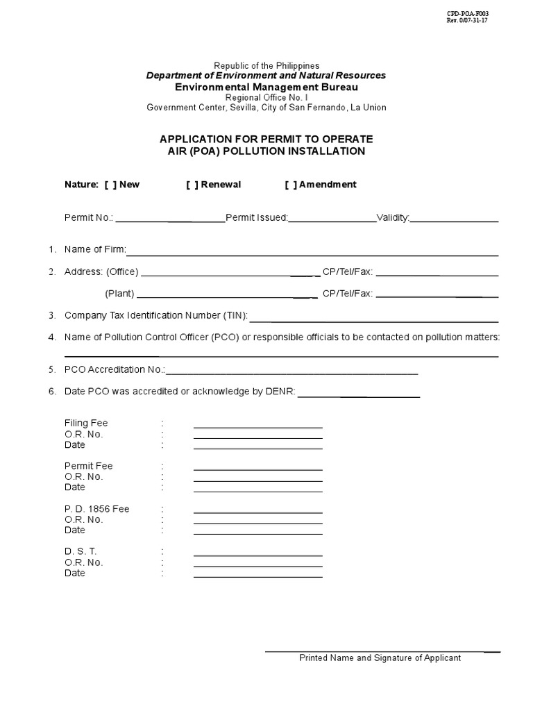 Air Pollution Permit Application Form | PDF