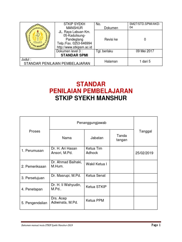 Standar Penilaian Spmi-Syekh Manshur | PDF
