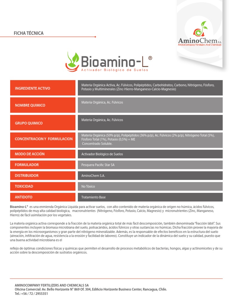 Fichatecnica Bioamino L | PDF | Compuestos orgánicos | Suelo