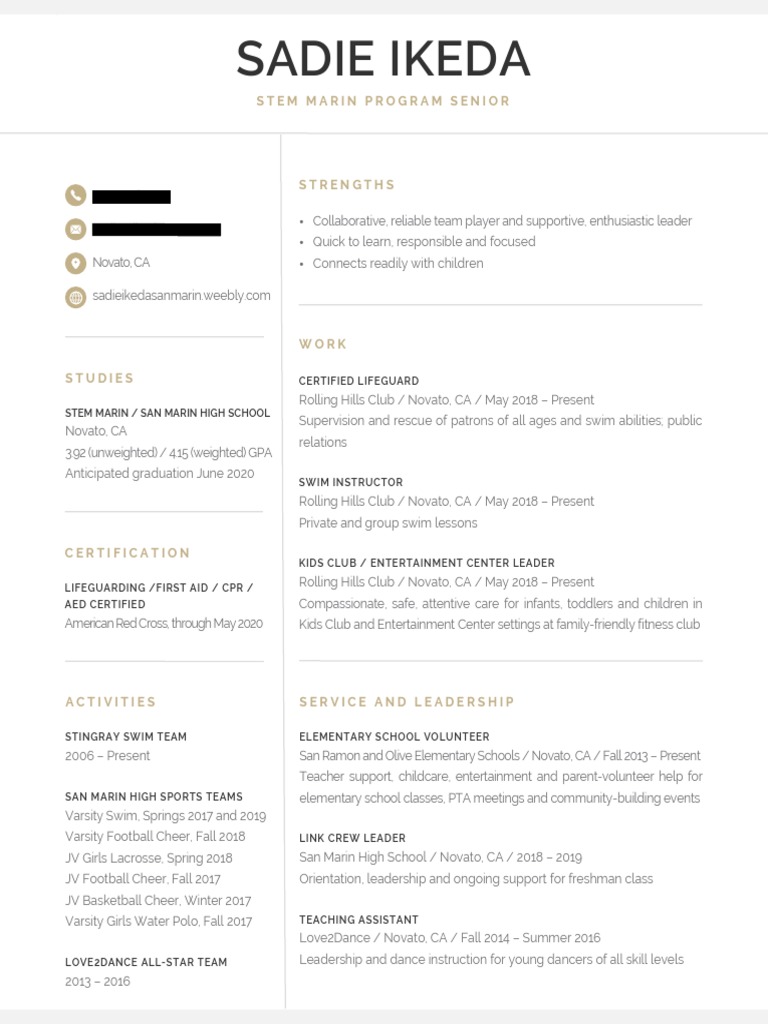 Sadie Ikeda Fall 2019 Resume Redacted | PDF | Learning | Behavior Modification