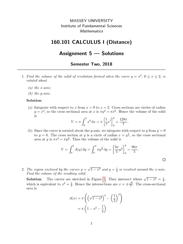 160.101 CALCULUS I (Distance) Assignment 5 - Solutions: Massey ...