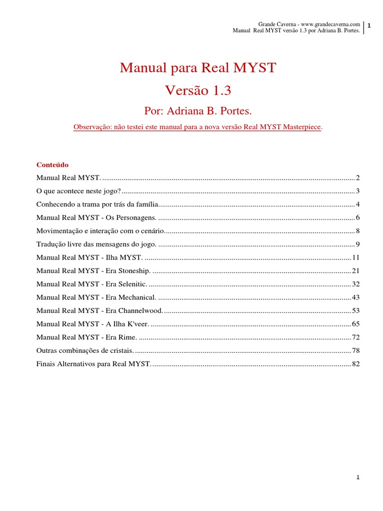 Manual de Myst 1 - Real Myst Ver.1.3 | PDF | Terra | Tempo