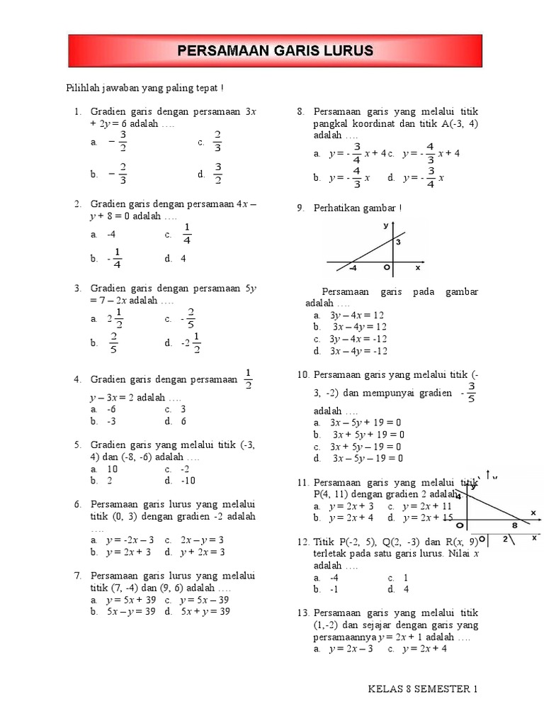 Soal Persamaan Garis Lurus Kelas 8 | PDF