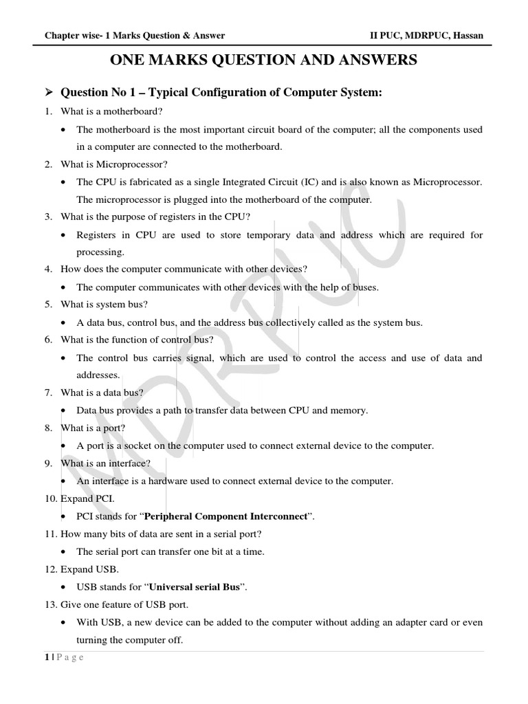 Chapter Wise One Marks Questions | PDF | Queue (Abstract Data Type ...