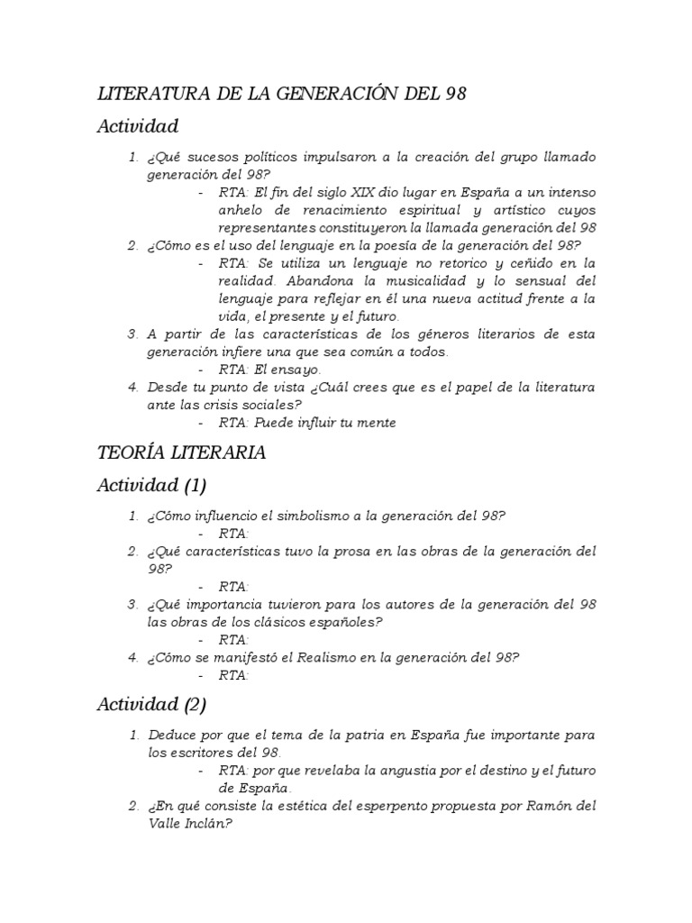 Taller de Literatura de La Generación Del 98 | PDF | Poesía