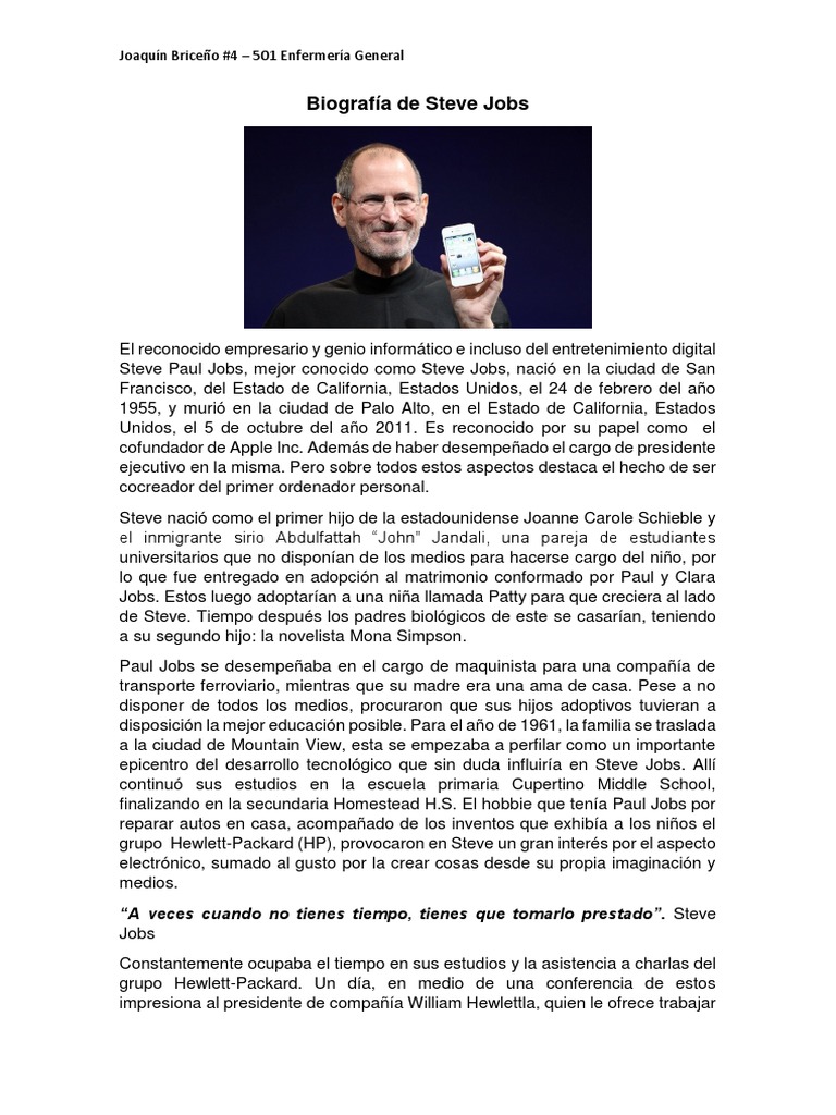 Biografía de Steve Jobs: Vida y Legado | PDF | Steve Jobs | Apple Inc.